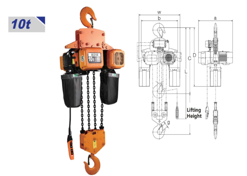 Tecle Eléctrico 10 toneladas, 380 Volts - Kawellpro